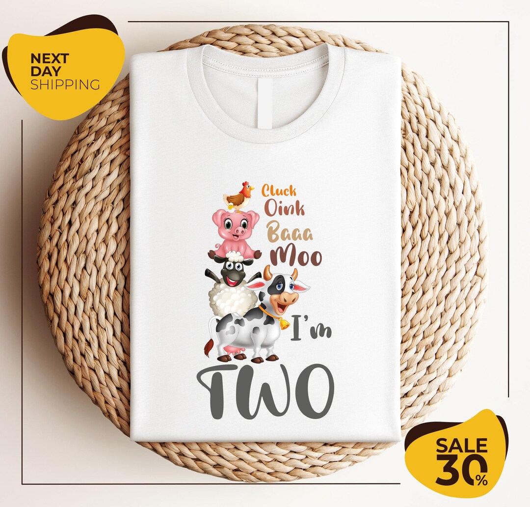 Oink Bah Moo I'm Two Shirt Barn Animal Birthday T-shirt Turning 2 ...