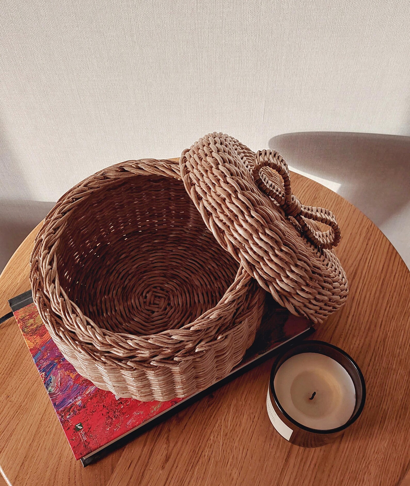 Wicker Storage Box. Woven Trinket Box. Round Storage Basket With Lid ...