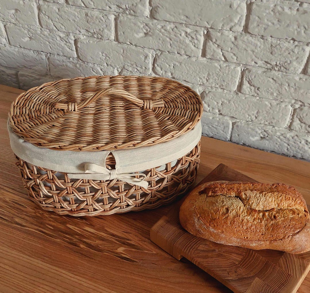 Bread Basket Wicker Bread Box Kitchen Organiser for Bakery With Lid ...