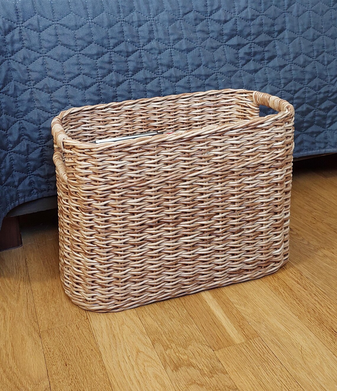 Woven Storage Basket Oval Magazine Holder Wicker Organizer Storage ...
