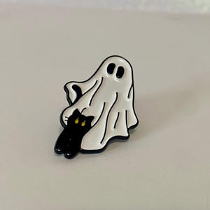 Ghost Enamel Pins Holding Cats and Flowers - Etsy
