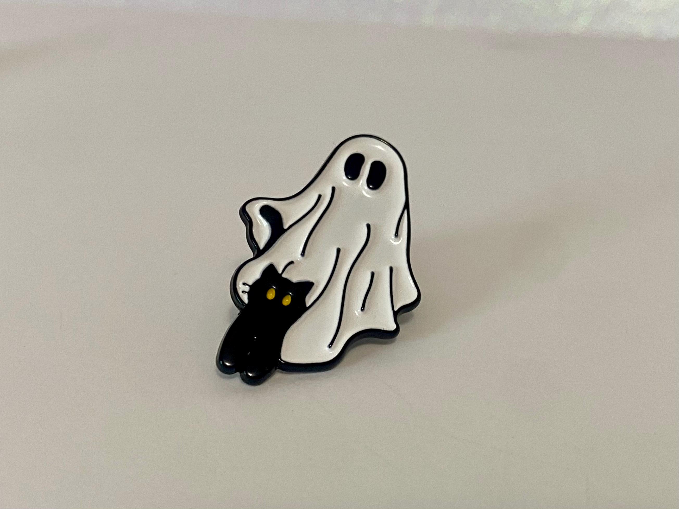 Ghost Enamel Pins Holding Cats and Flowers - Etsy