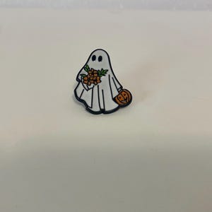 Ghost Enamel Pins Holding Cats and Flowers - Etsy