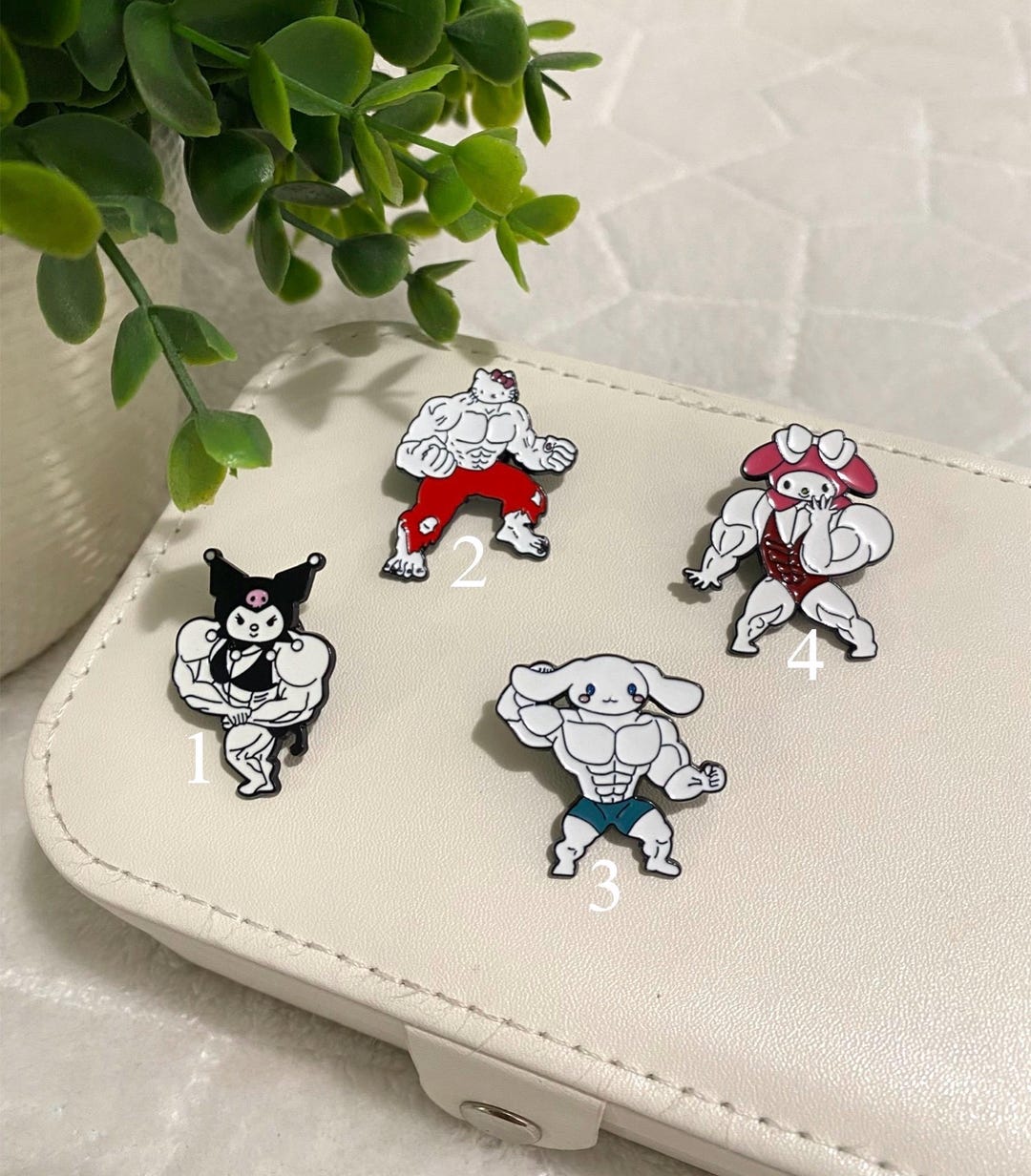 Muscular Buff Sanrio Pins; Kuromi, Hello Kitty, My Melody, Cinnamoroll ...