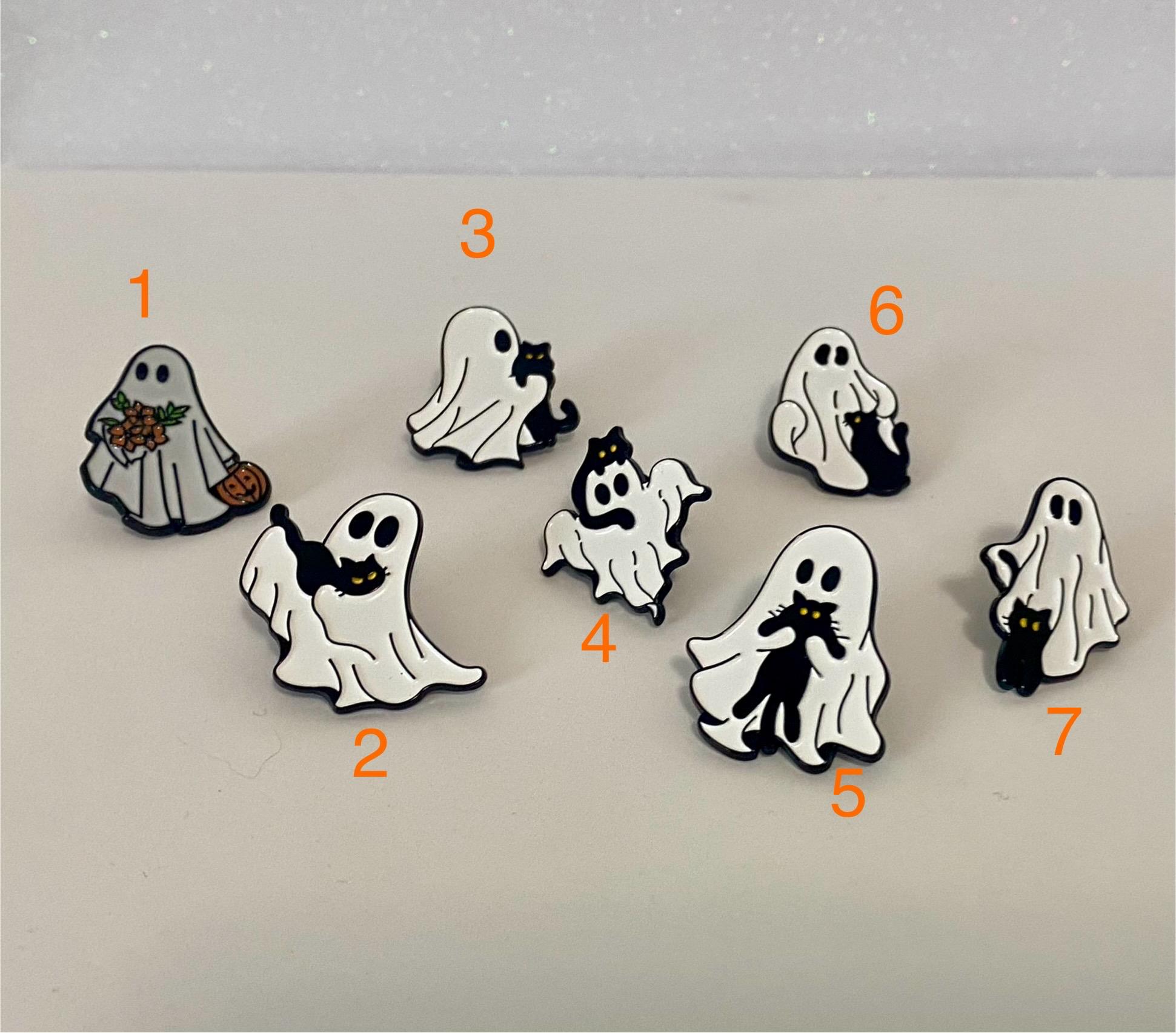 Ghost Enamel Pins Holding Cats and Flowers - Etsy