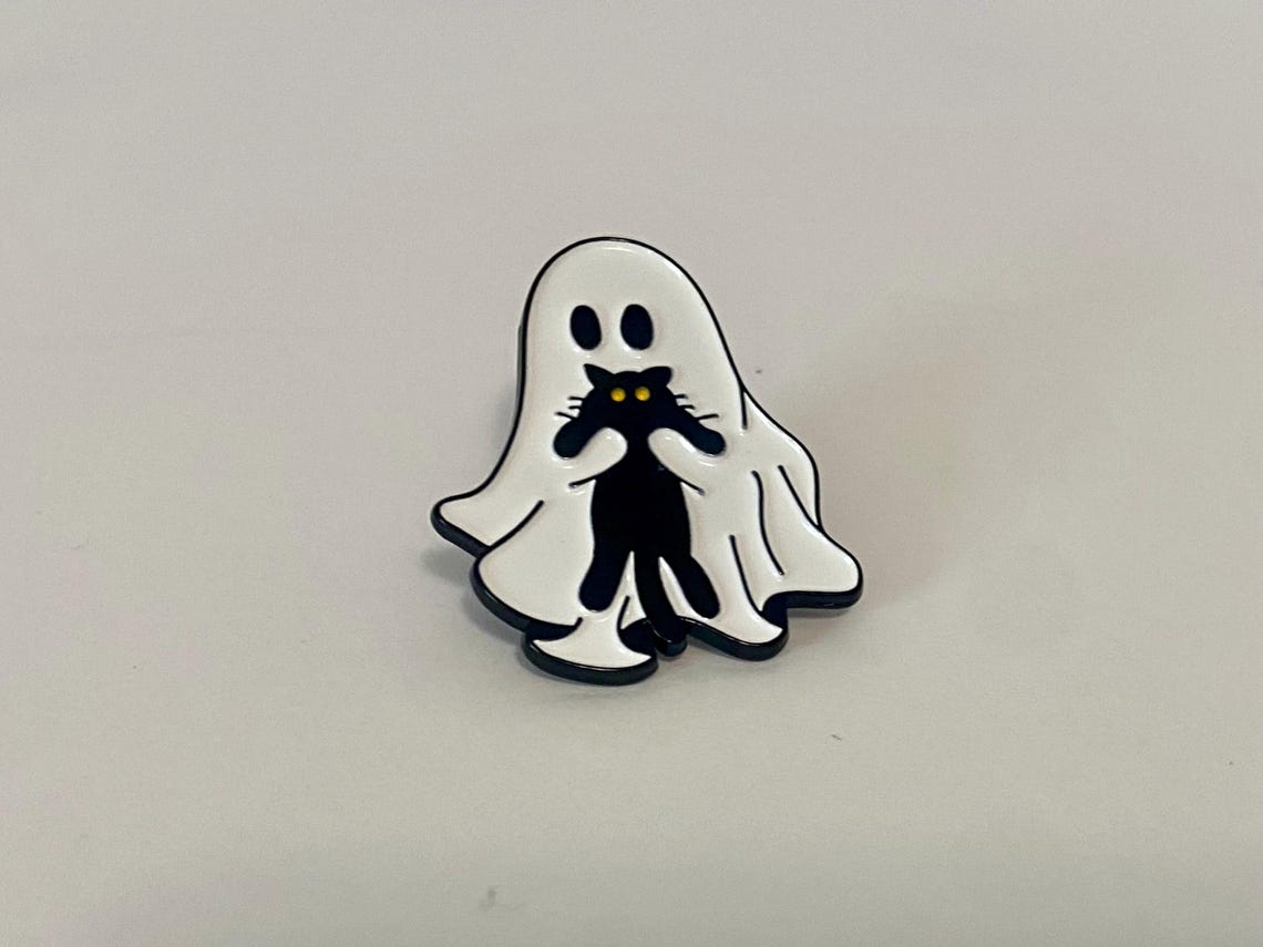 Ghost Enamel Pins Holding Cats and Flowers - Etsy