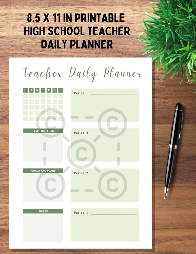 Green Printable High School Teacher Daily Planner - Etsy
