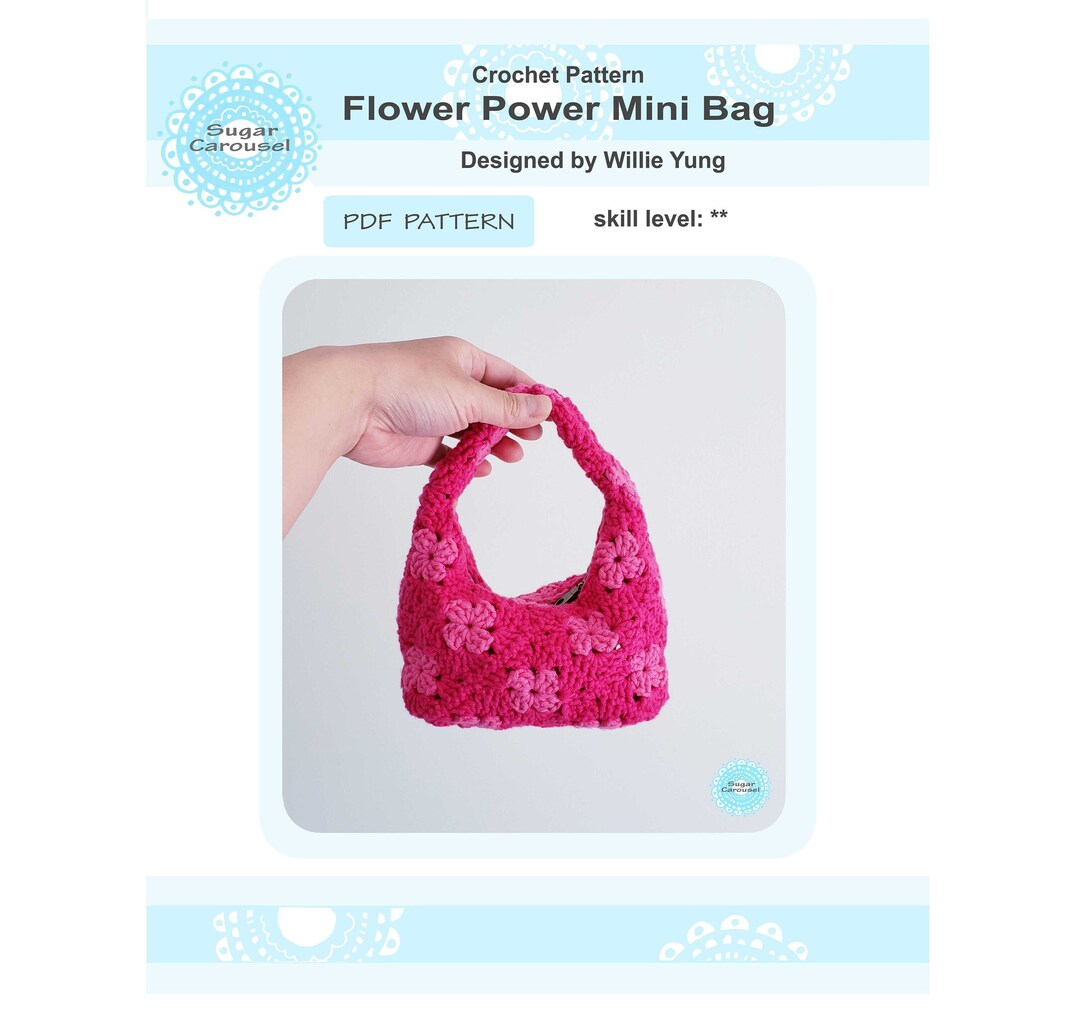 PDF Crochet Pattern Flower Power Mini Bag - Hot Pink Fun Retro 90s Y2k ...