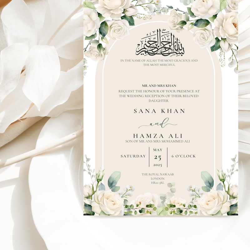 Floral Nikkah Card Template - Etsy