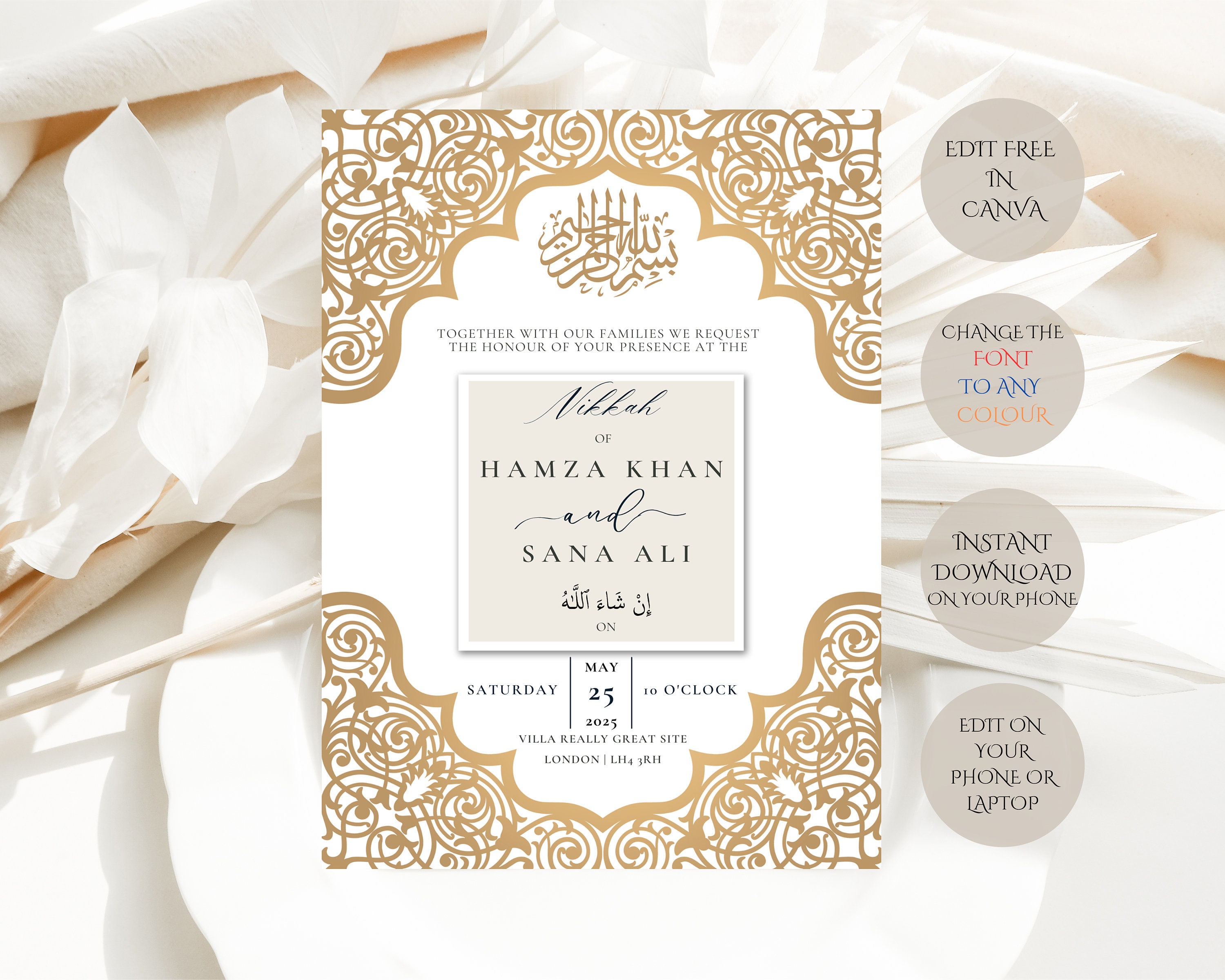 Editable Muslim Wedding Template, Muslim Digital Wedding Invite, Walima ...