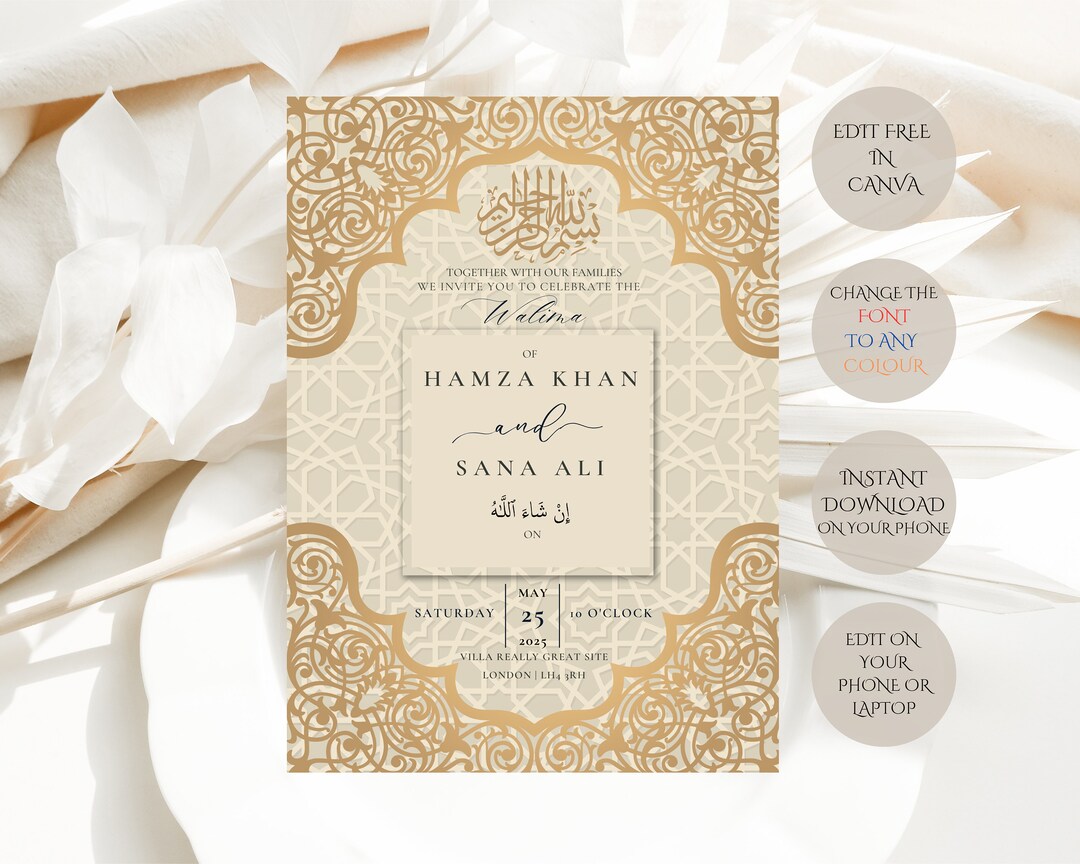 Editable Muslim Wedding Template, Muslim Digital Wedding Invite ...