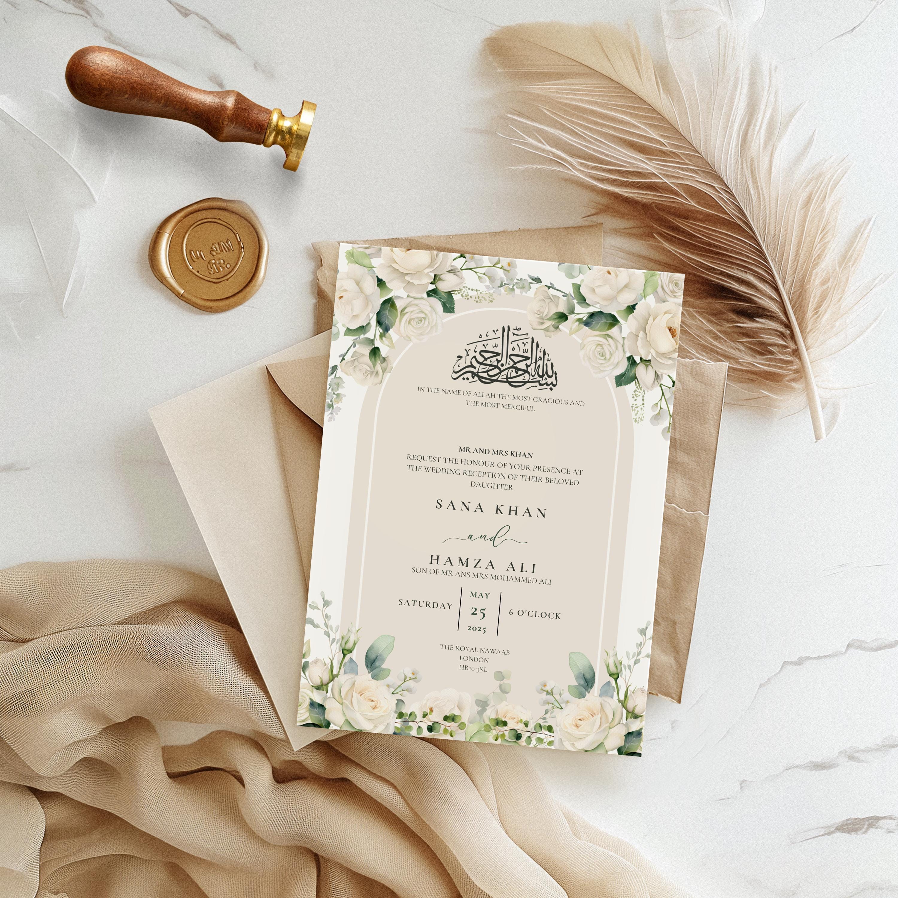 Muslim Wedding Invitation, Pakistani Floral Shaadi Invite, Digital ...