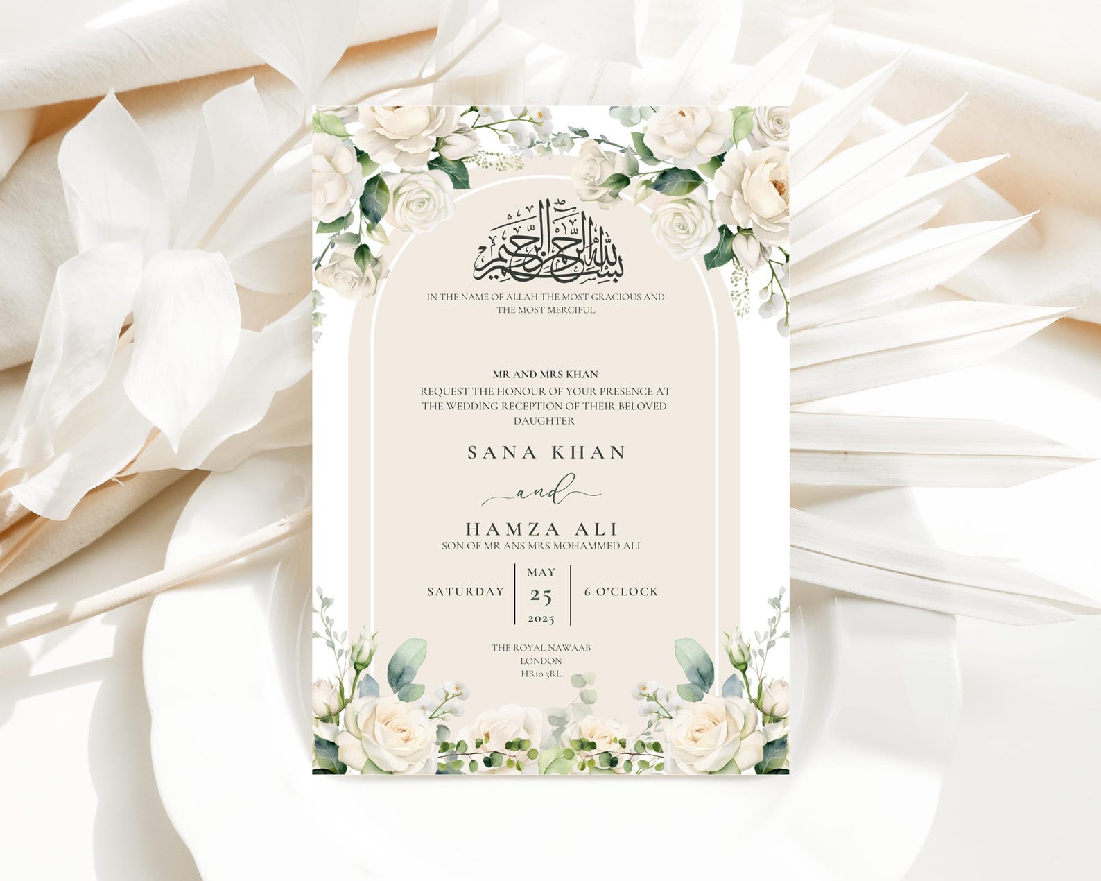 Muslim Wedding Invitation, Pakistani Floral Shaadi Invite, Digital ...