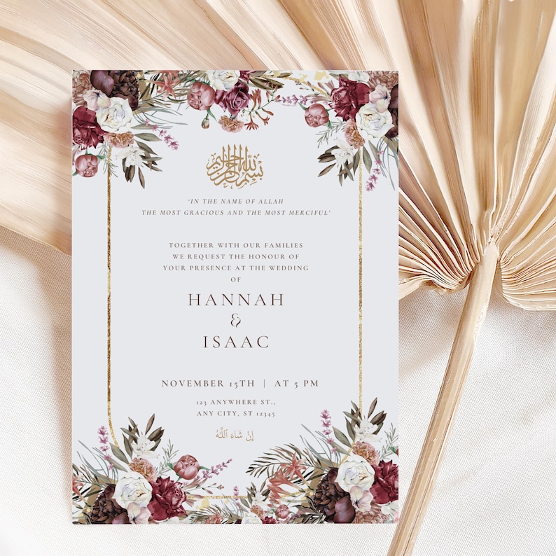 Red Floral Islamic Wedding Invitation: Nikkah, Barat, Walima (digital ...