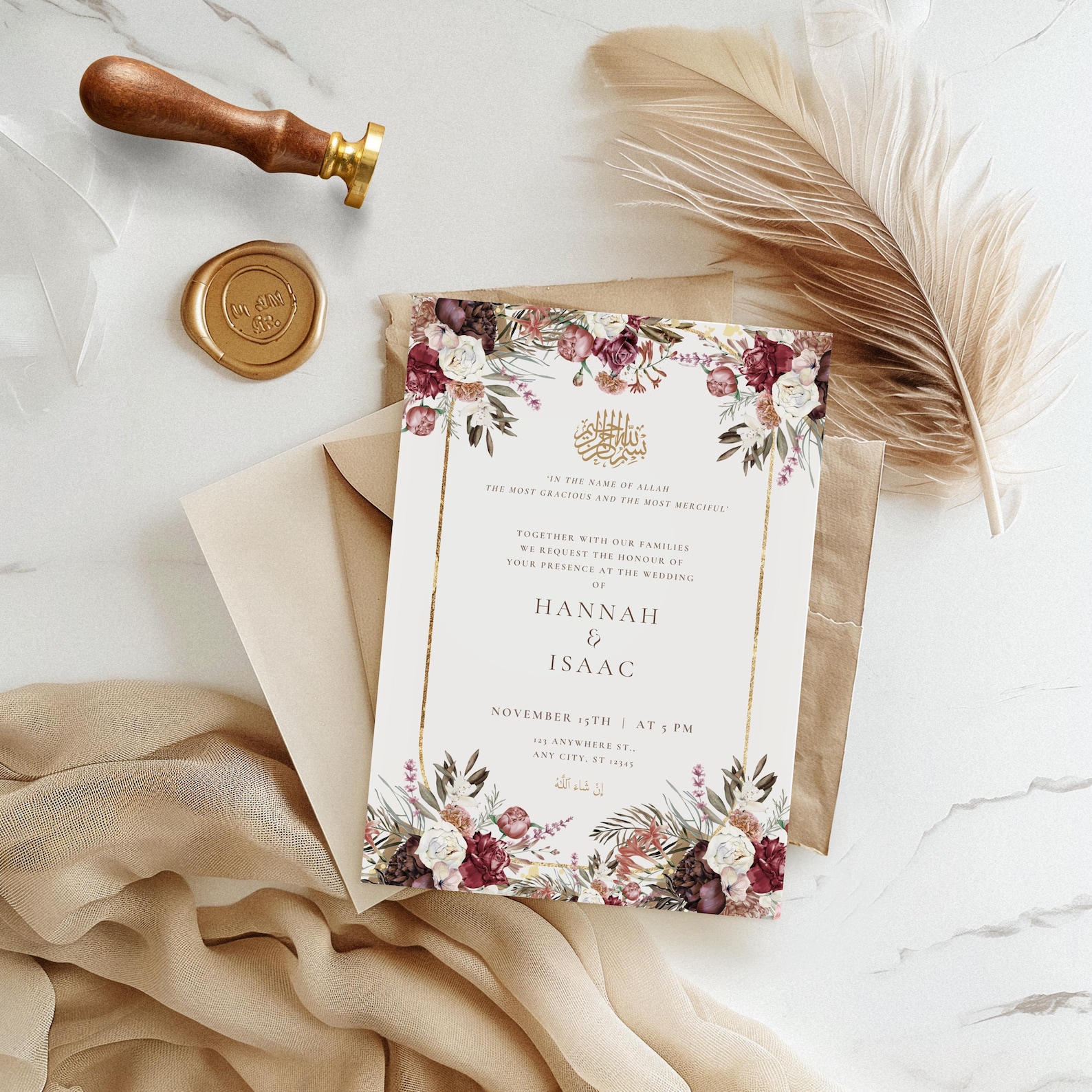 Red Floral Islamic Wedding Invitation: Nikkah, Barat, Walima (digital ...