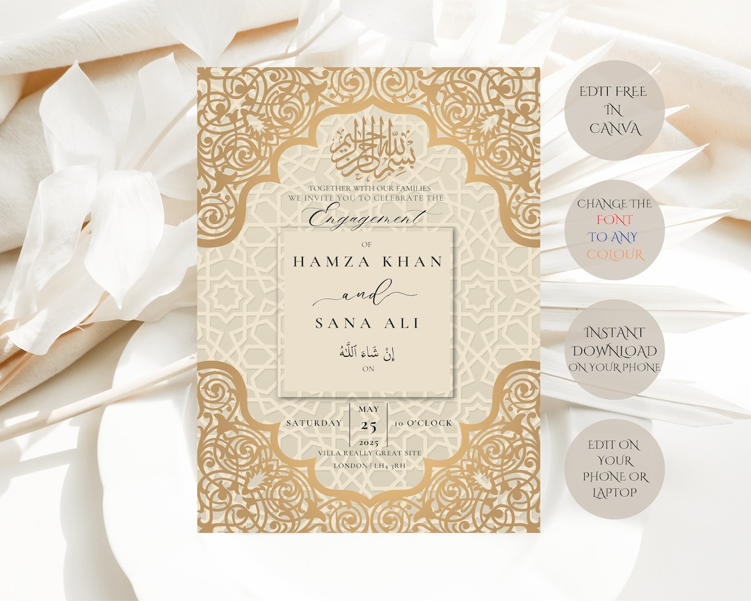 Editable Engagement Muslim Wedding Invitation, Muslim Digital Wedding ...