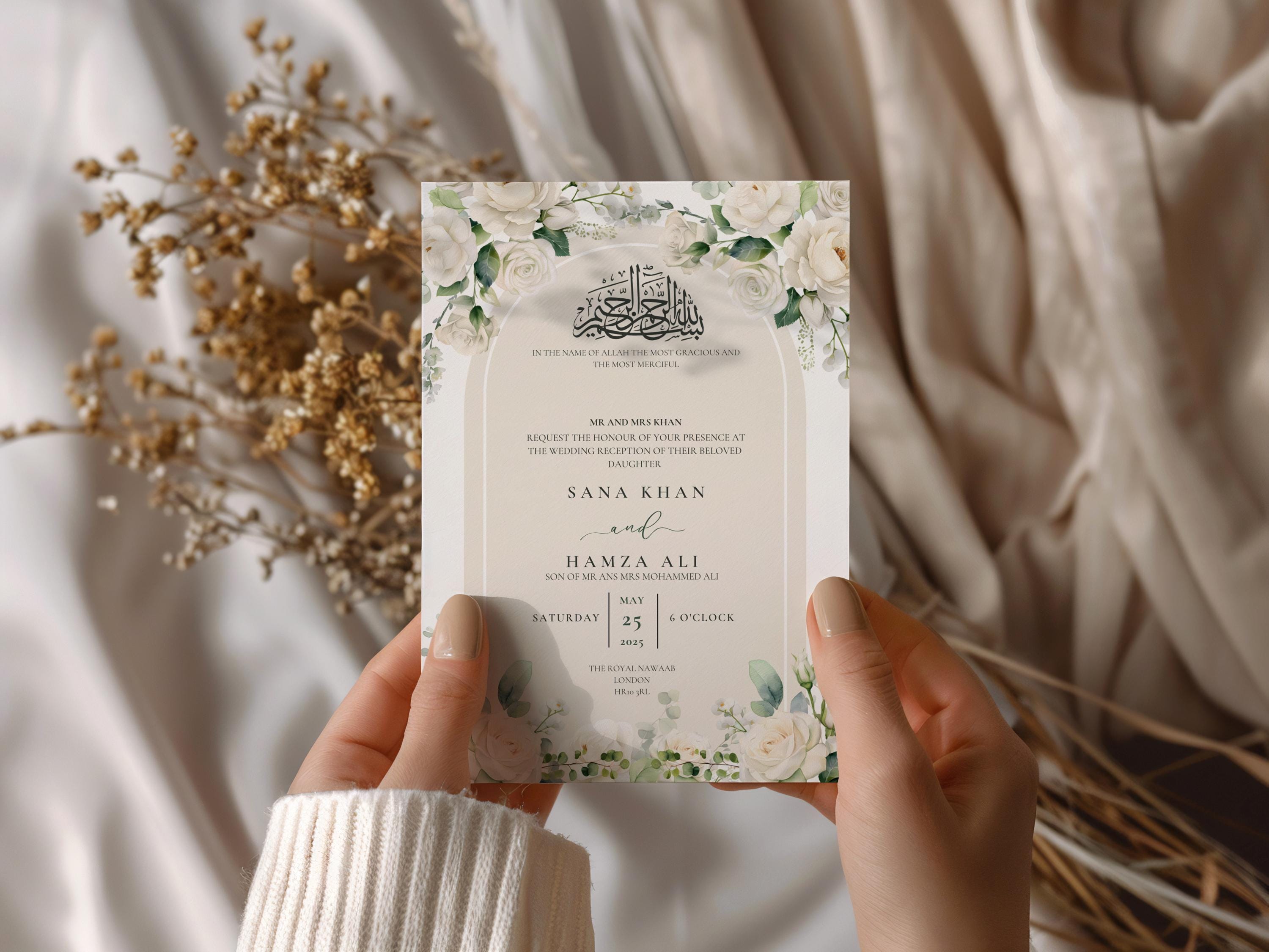 Muslim Wedding Invitation, Pakistani Floral Shaadi Invite, Digital ...