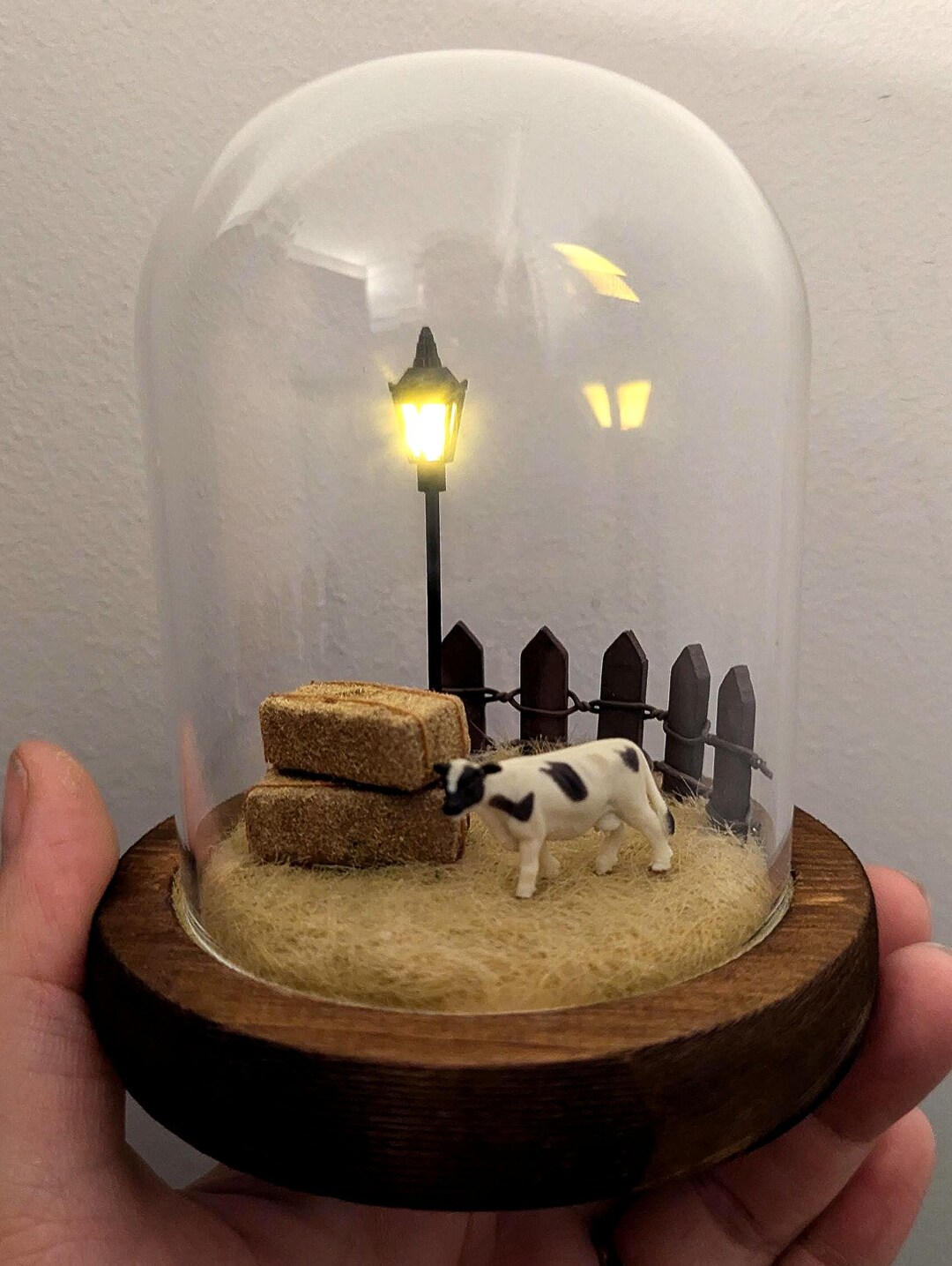 Cow Holstein Terrarium Barn Miniature Handmade Light Farm Yard Diorama ...