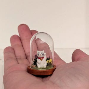 Lucky Chinese Cat Miniature Terrarium Diorama Cloche Bell Jar Anime ...