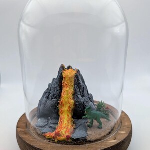 Dinosaur Trex Volcano Diorama Terrarium Light up Glass Cloche Dome - Etsy