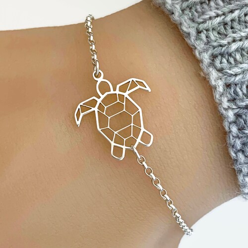 Sterling Silver Double Chain Turtle Bracelet or Anklet - Etsy