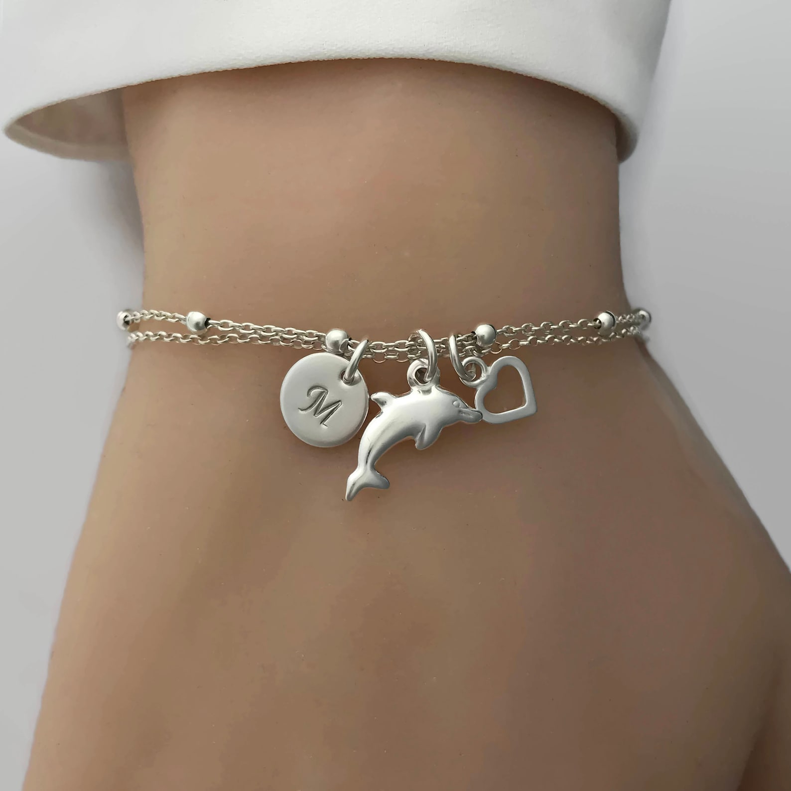 Personalized Sterling Silver Dolphin Bracelet - Ocean Sea Beach ...
