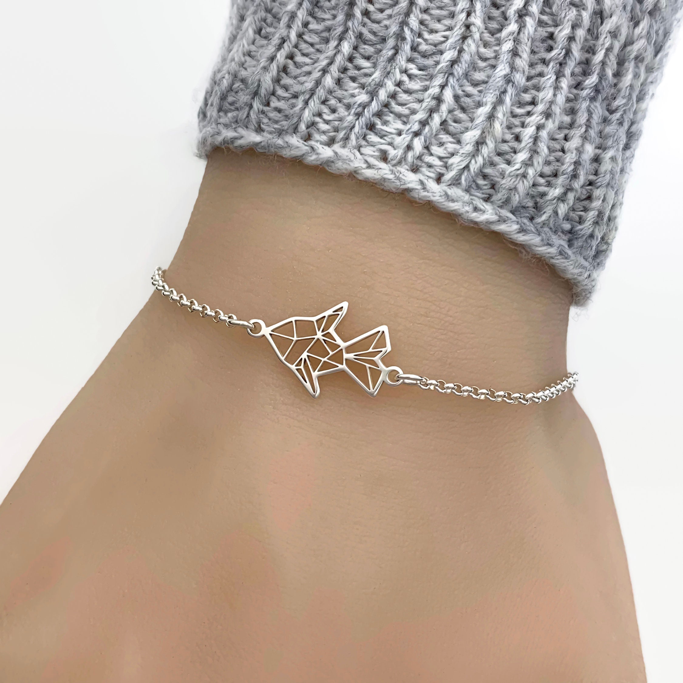 Sterling Silver Origami Fish Bracelet - Etsy