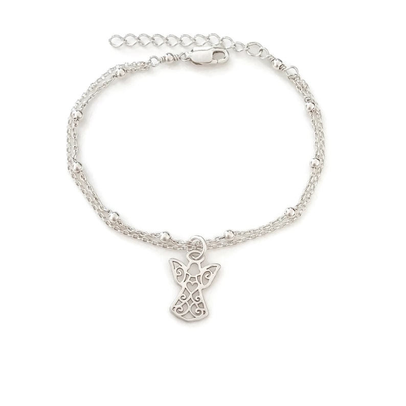 Sterling Silver Guardian Angel Bracelet: Adjustable Double Chain - Etsy