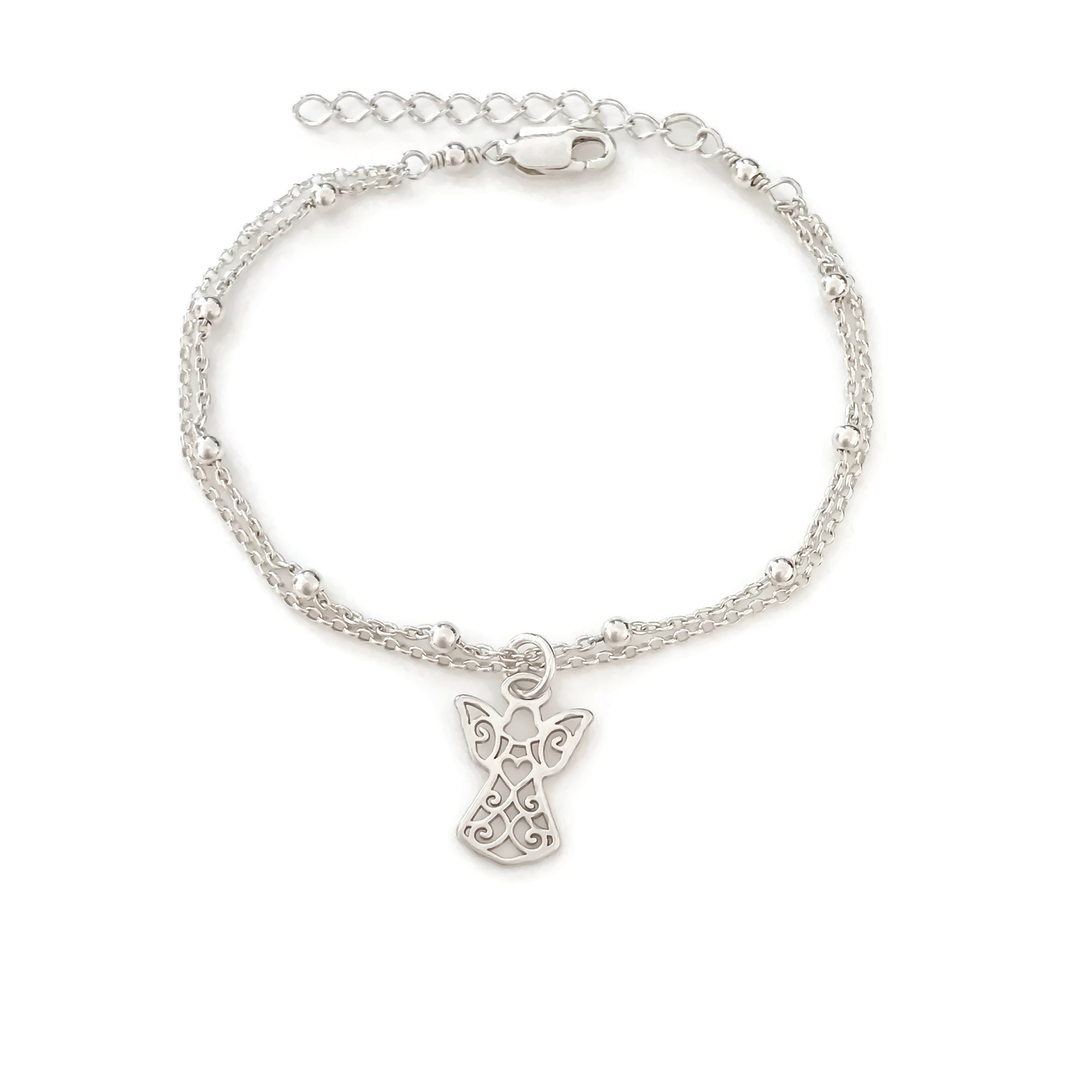 Sterling Silver Guardian Angel Bracelet: Adjustable Double Chain - Etsy UK
