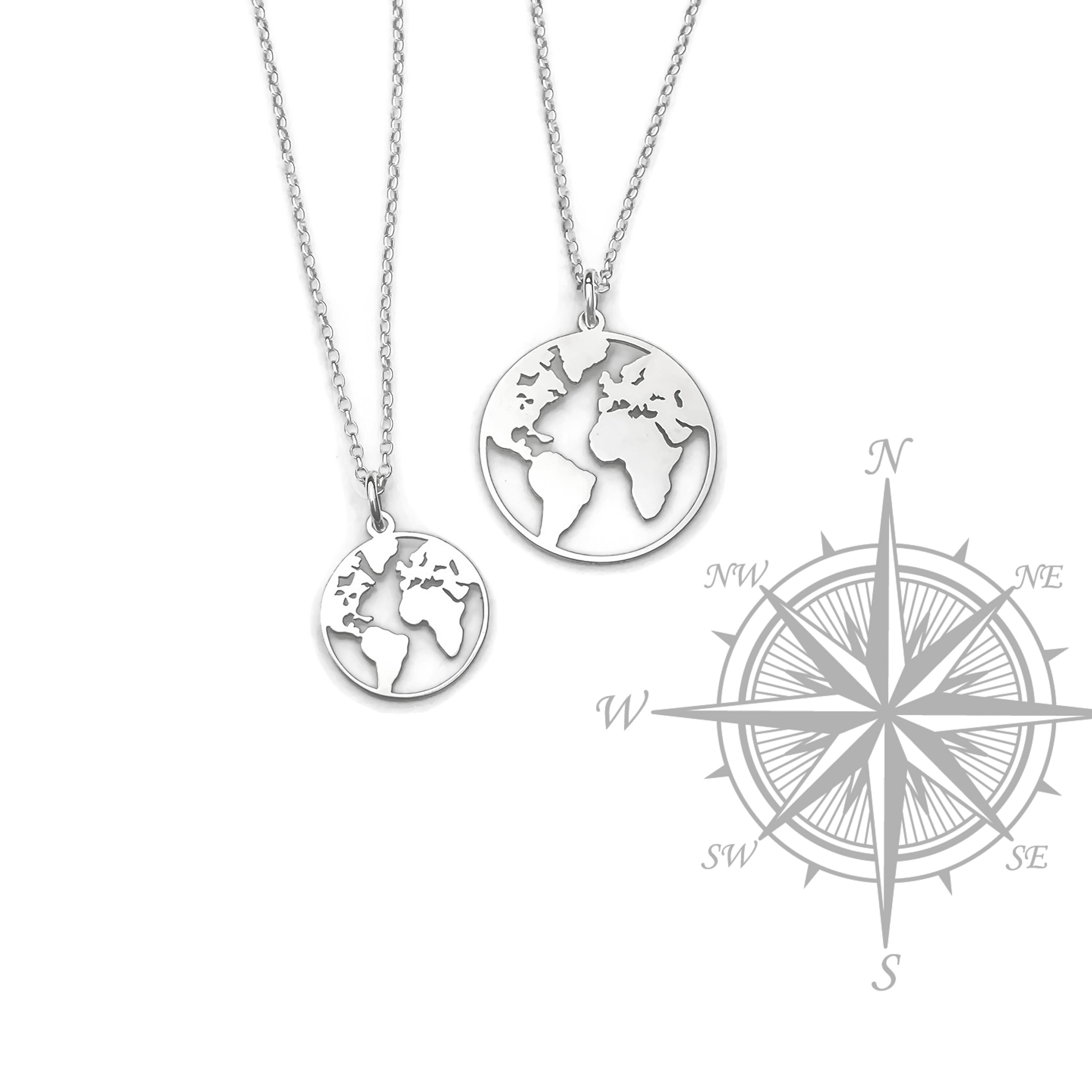 Sterling Silver Map of the World Necklace, Globe Necklace, World Map ...