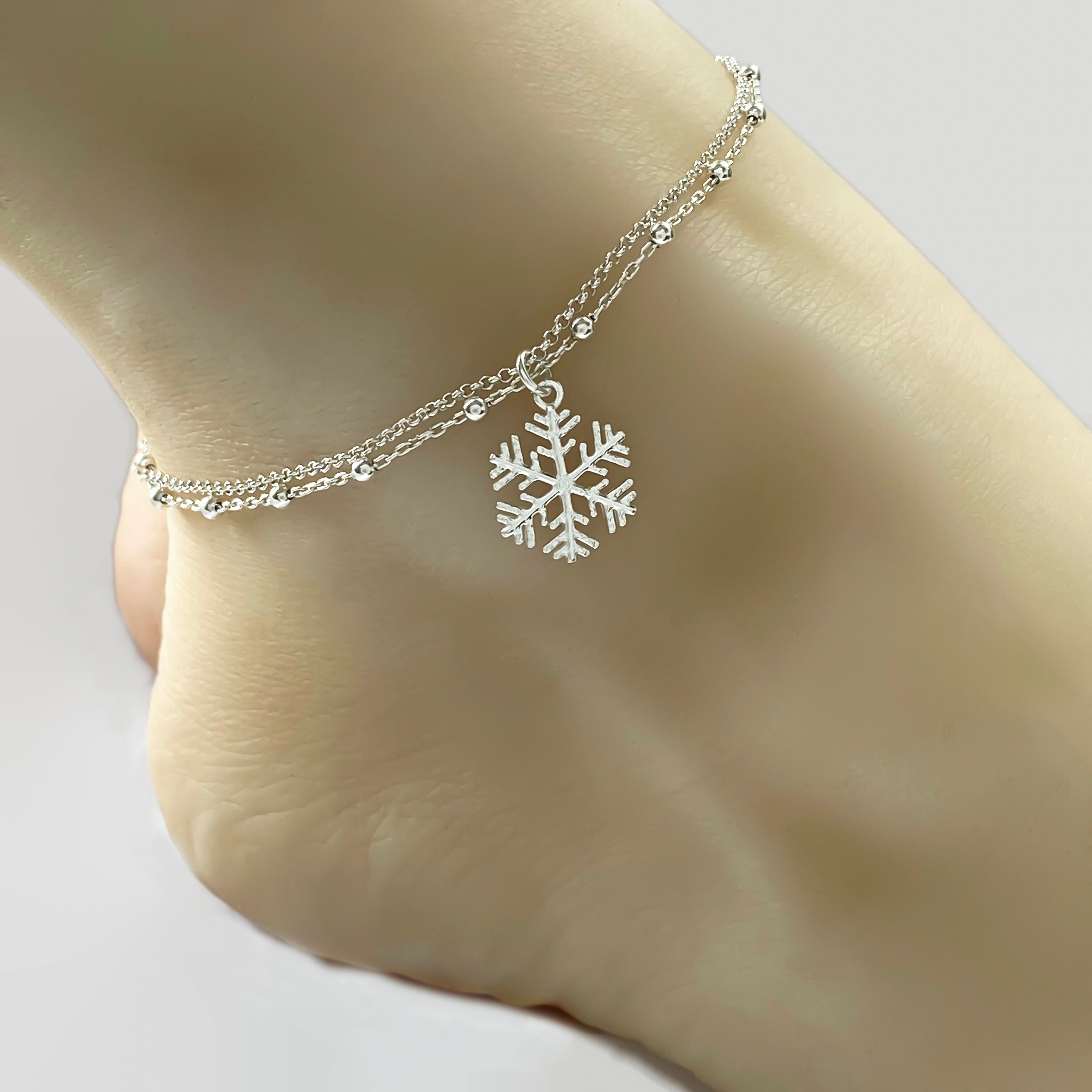 Sterling Silver Snowflake Bracelet, Anklet, Adjustable Snowflake ...