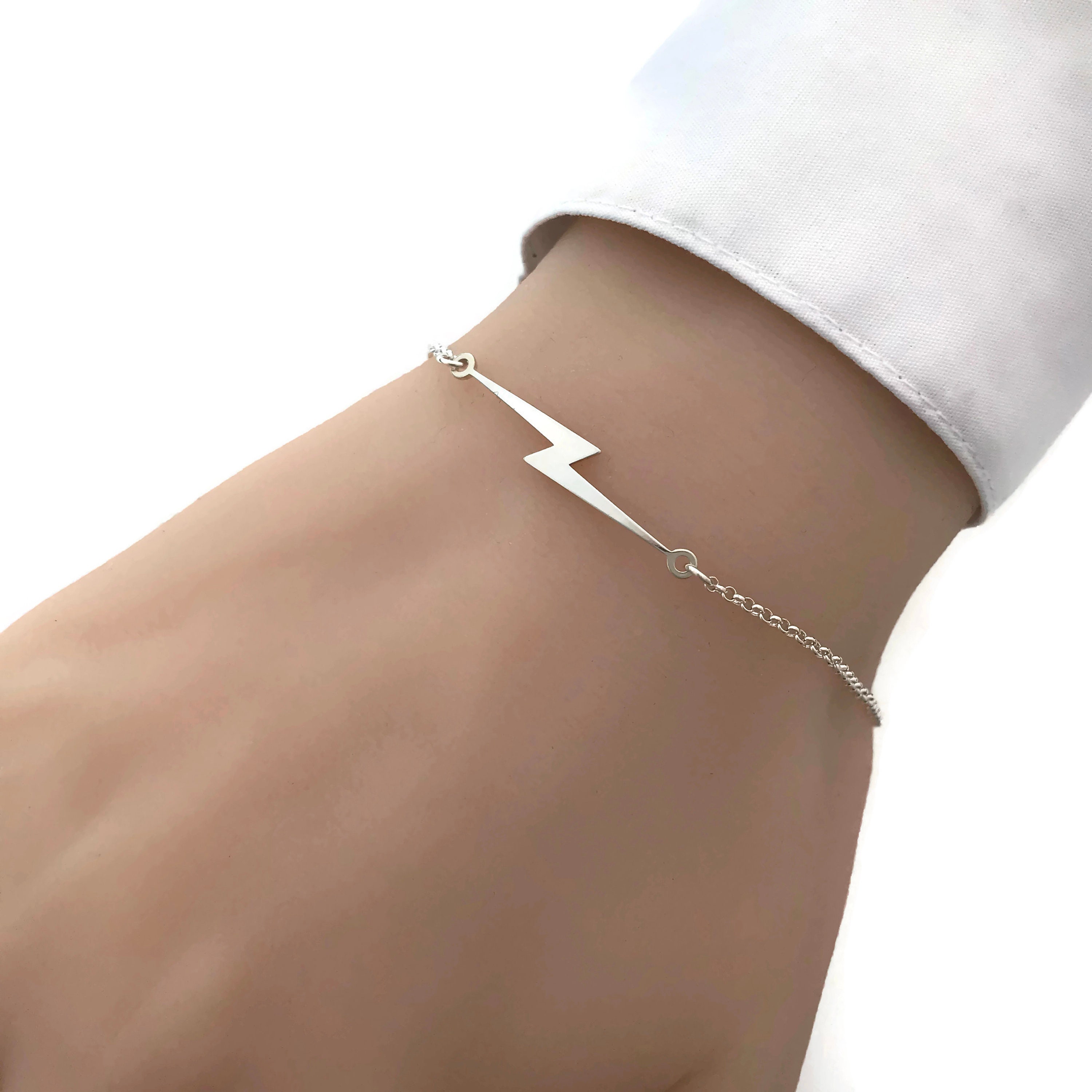 Sterling Silver Lightning Bolt Bracelet - Etsy UK