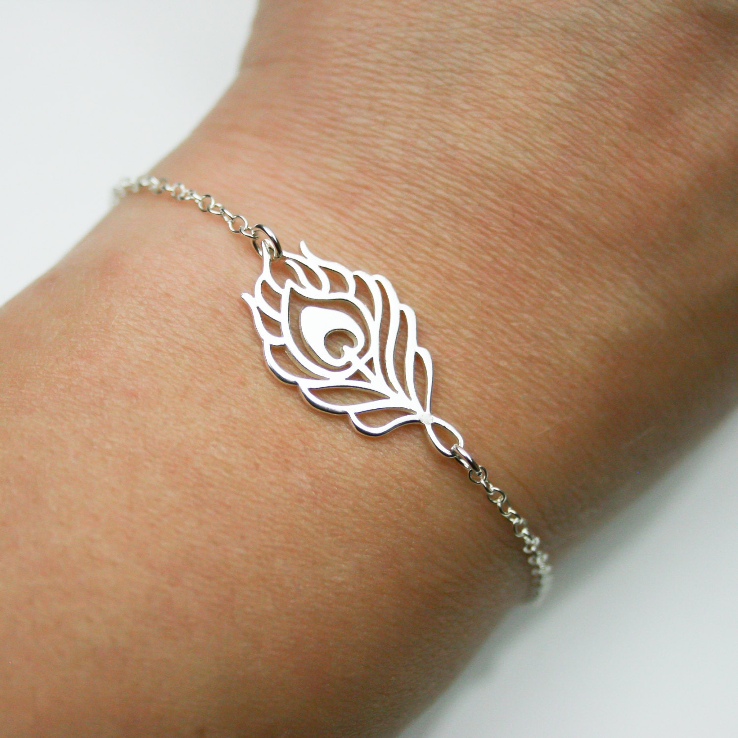 Sterling Silver Peacock Feather Bracelet | Etsy