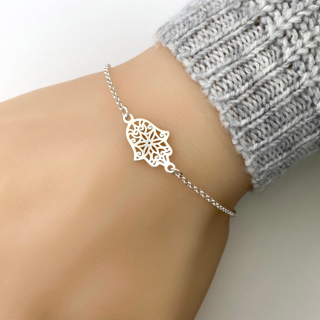 Bracelet à main Hamsa Bracelet petite main de Fatima Bracelet à main Hamsa en argent sterling ...