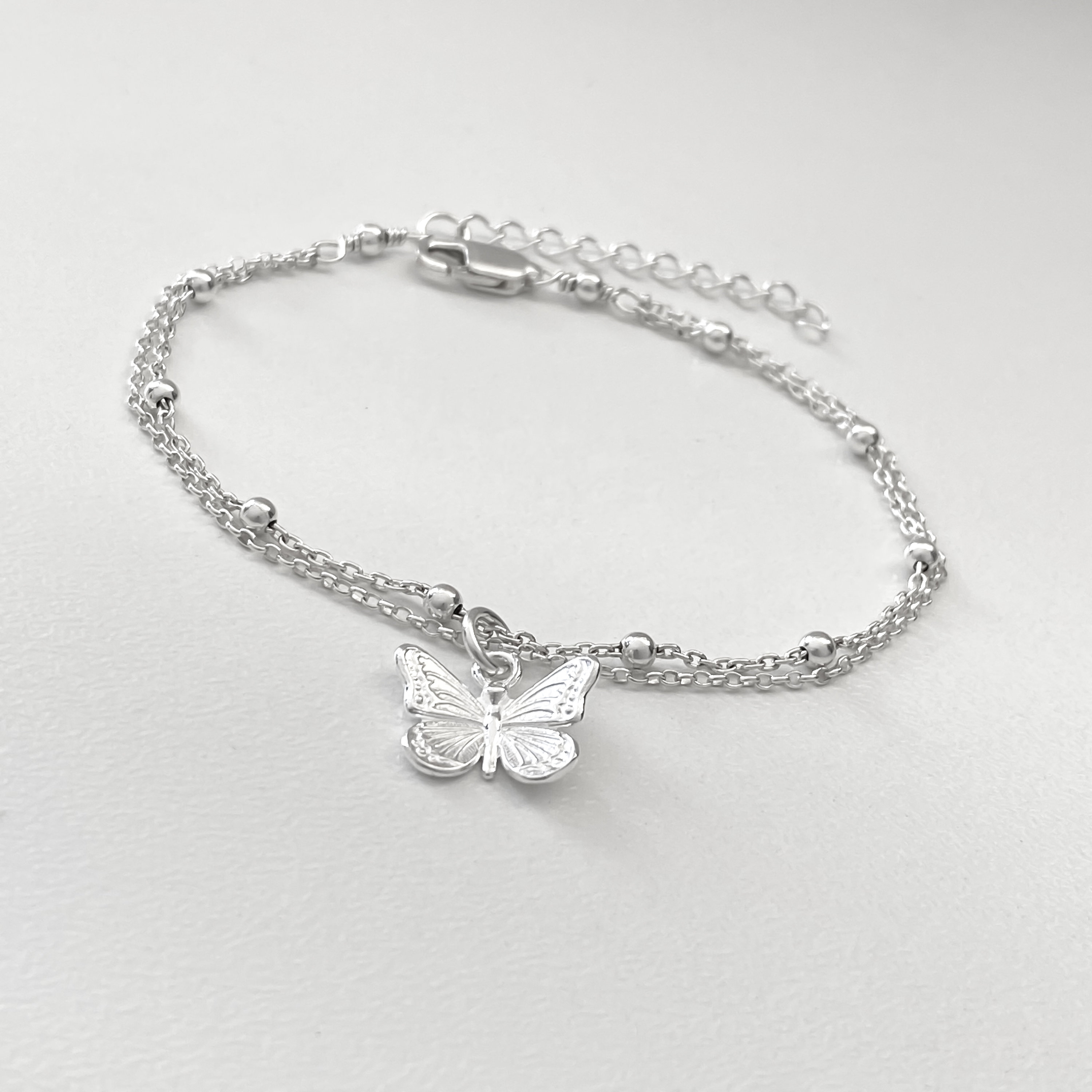 925 Sterling Silver Butterfly Bracelet Adjustable Double | Etsy
