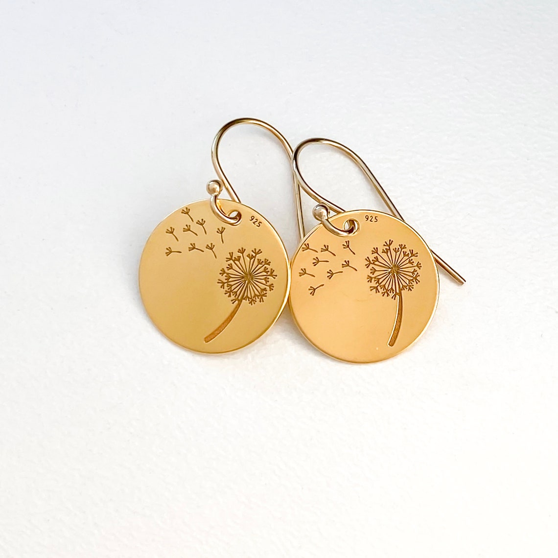 Dandelion Earrings Sterling Silver Gold or Rose Gold | Etsy