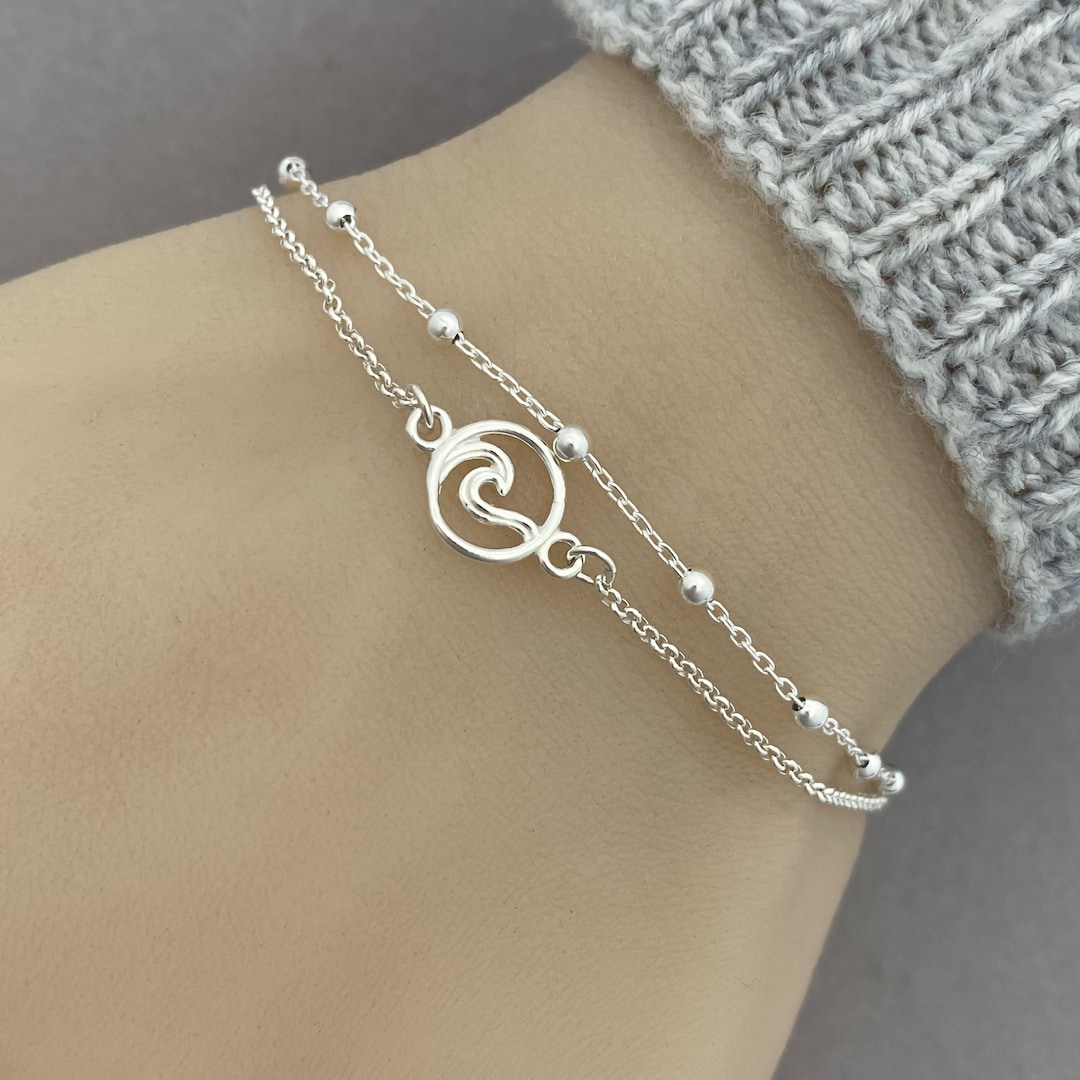 Sterling Silver Double Chain Wave Bracelet - Etsy