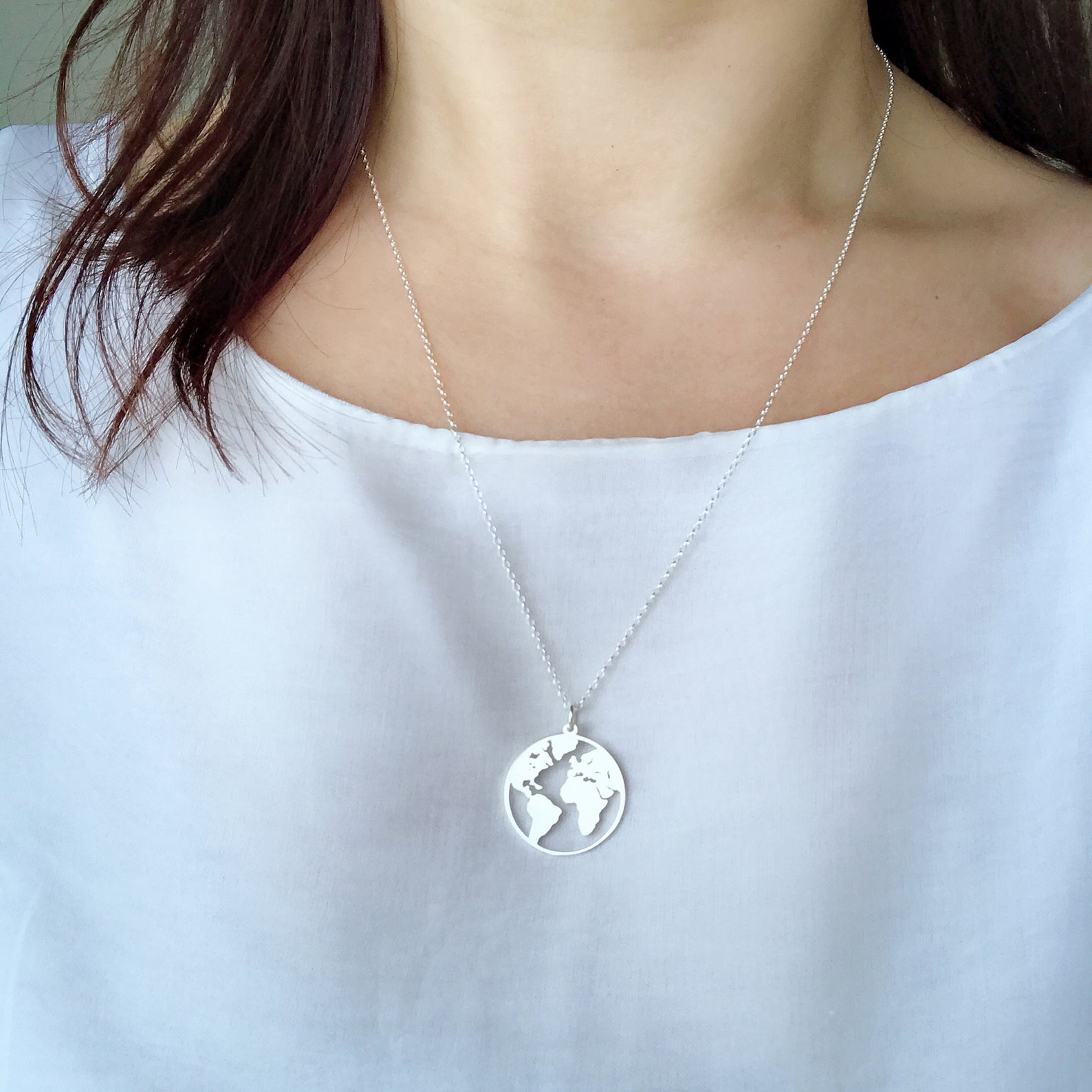 Sterling Silver Map of the World Necklace, Globe Necklace, World Map ...