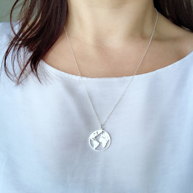 Sterling Silver Map of the World Necklace, Globe Necklace, World Map ...