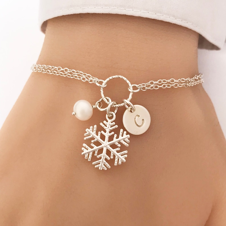 Personalized Sterling Silver Snowflake Bracelet - Adjustable Snowflake ...