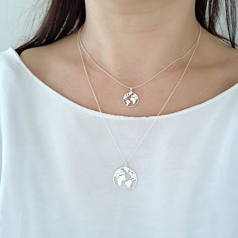 Sterling Silver Map of the World Necklace, Globe Necklace, World Map ...
