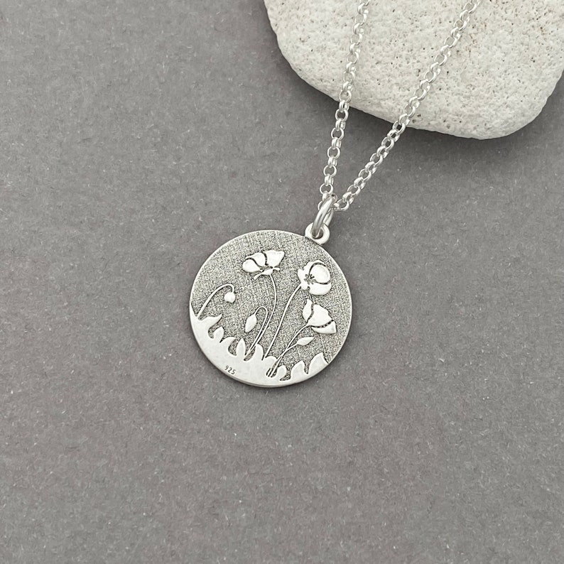 Poppy Necklace in Sterling Silver - Sterling Silver Poppy Necklace ...