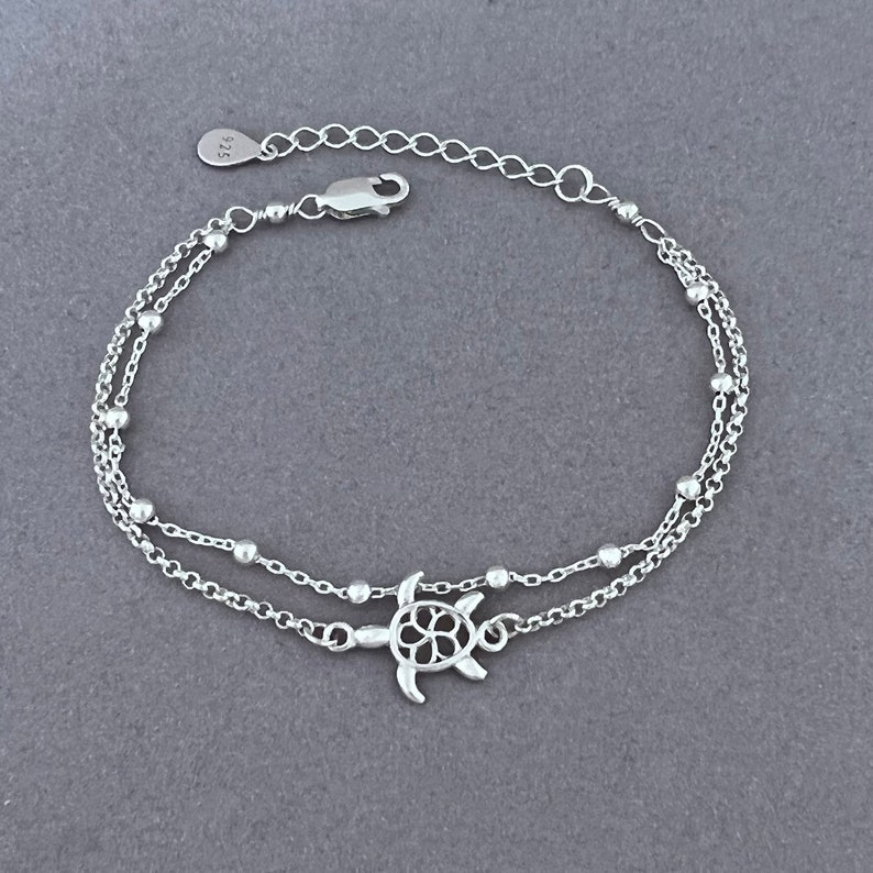 Sterling Silver Double Chain Turtle Bracelet or Anklet - Etsy