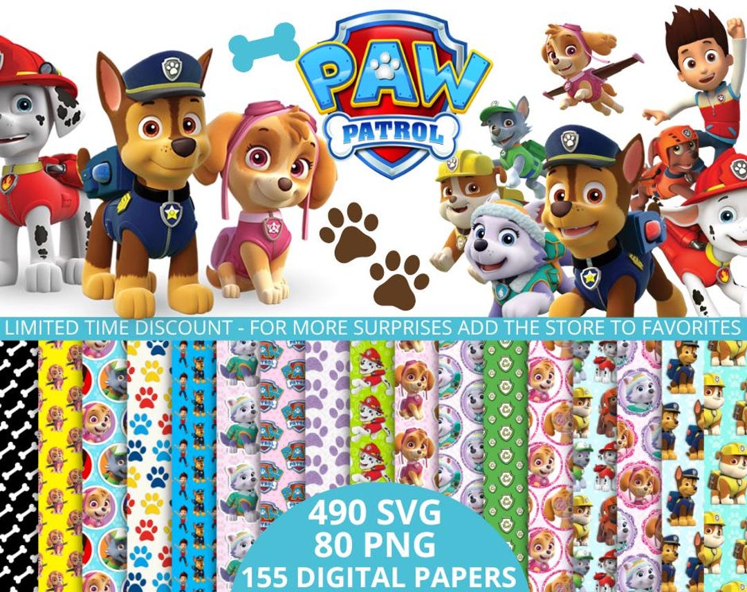 Dog Patrol Digital Papers, Patrol Backgrounds, Seamless Patterns ...