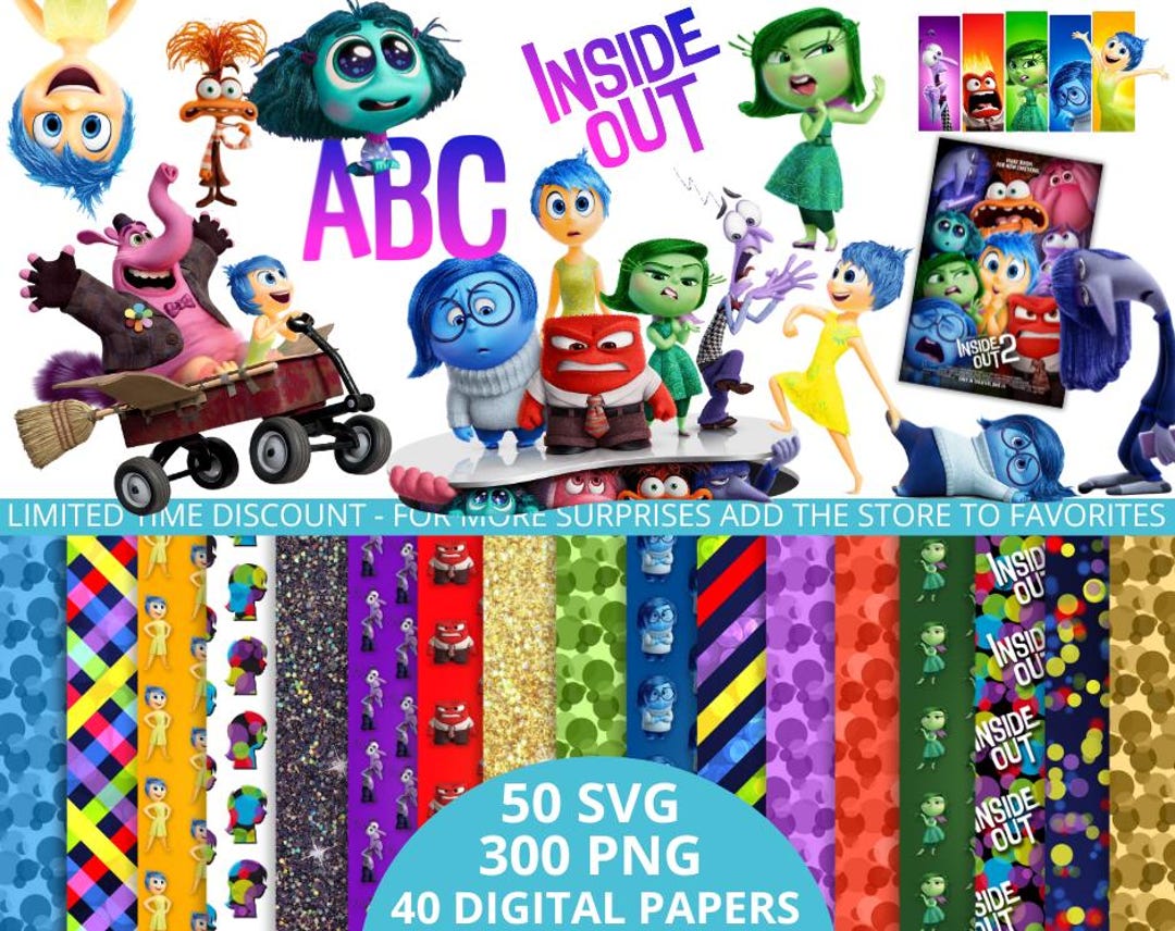 Inside Out 2 Digital Papers, Seamless Patterns, Emotions Inside Out ...