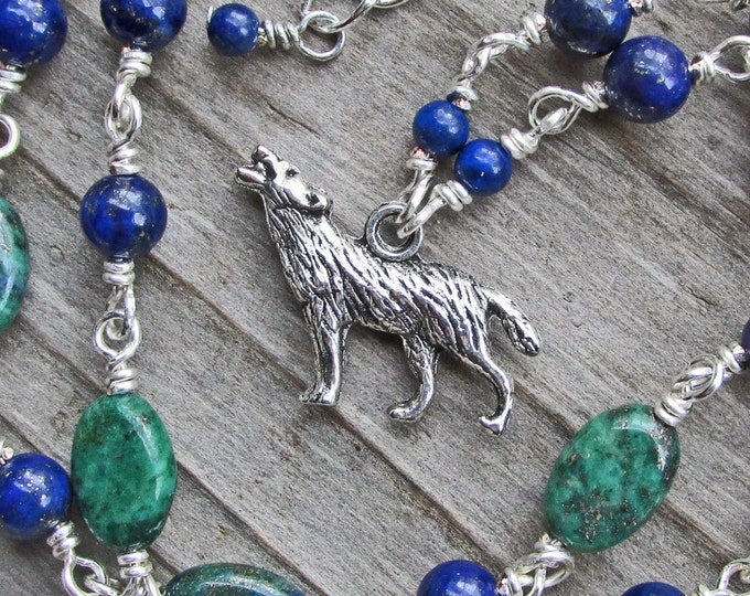 Howling Wolf Necklace, Spirit Animal Totem, Azurite Lapis Healing ...