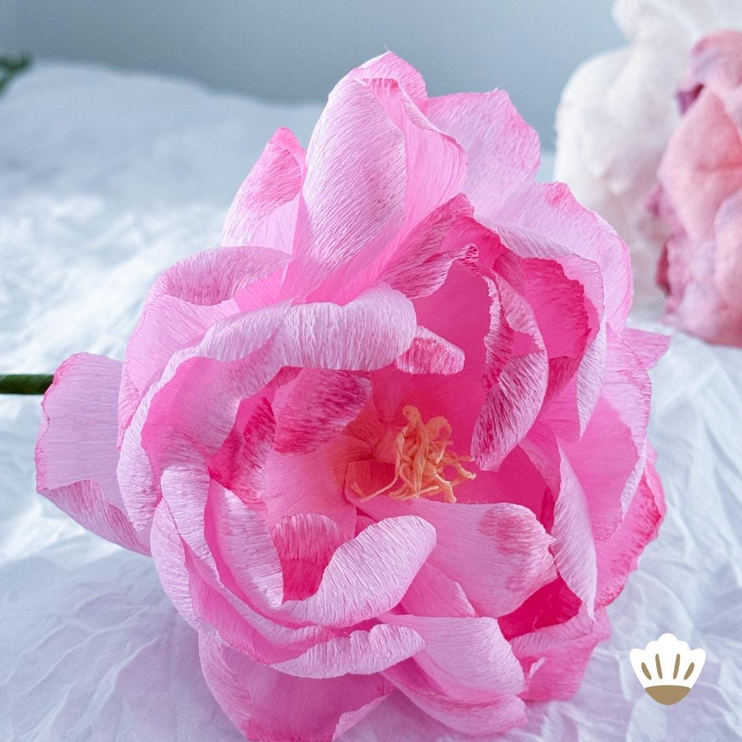 Pink Pompadour Hand-painted, Heirloom Paper Flowers, Wedding Keepsake ...