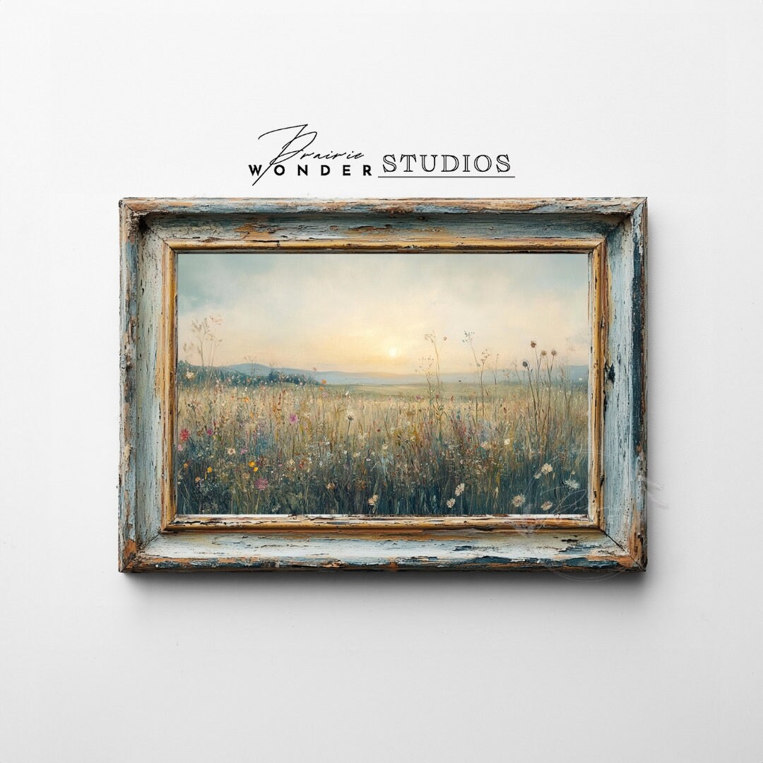 Printable Wall Art Prairie Meadow Sunrise Vintage Oil Painting Digital ...
