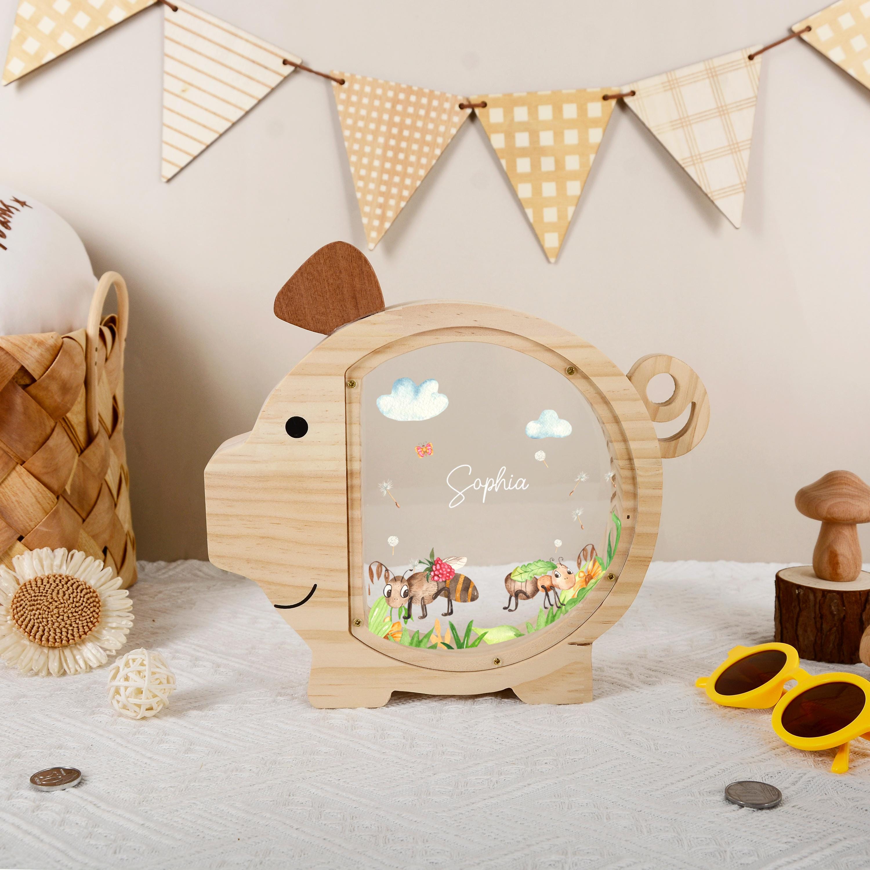 Personalized Animal Piggy Bank, Custom Money Box for Kids, Baby Shower ...