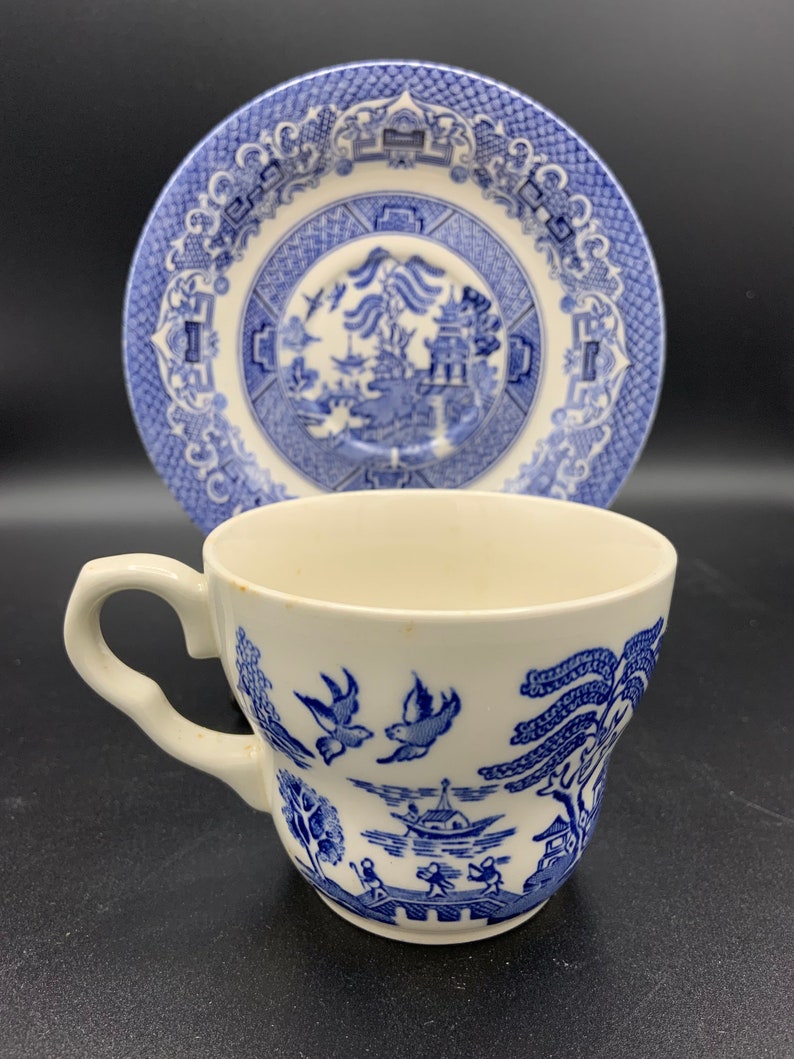 Vintage Blue Willow Cup and Saucer - English Ironstone Tableware Cup ...